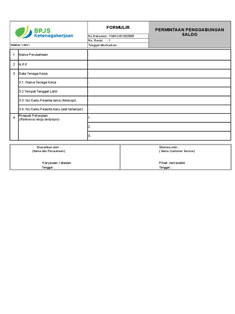 Form Amalgamasi BPJS Ketenagakerjaan | PDF