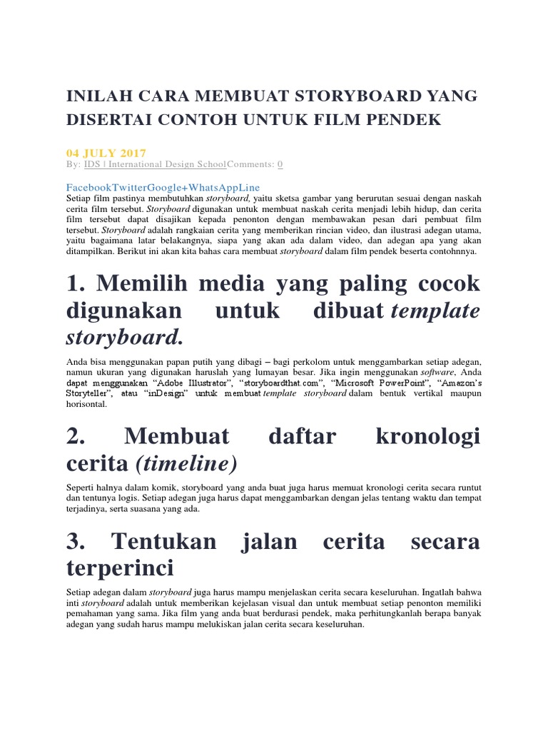 Inilah Cara Membuat Storyboard Yang Disertai Contoh Untuk Film Pendek | PDF