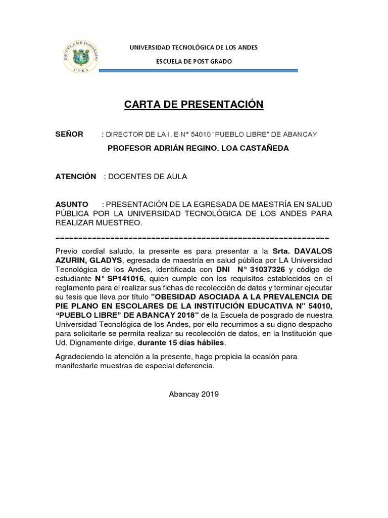 Carta de Presentacion UTEA | PDF