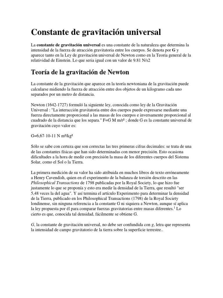 Constante de gravitación universal | PDF | Ley de Newton de la ...