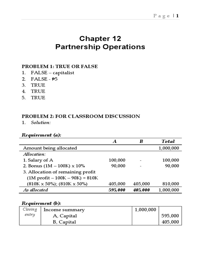 Sol. Man. - Chapter 12 - Partnership Operations | PDF | Interest | Economies