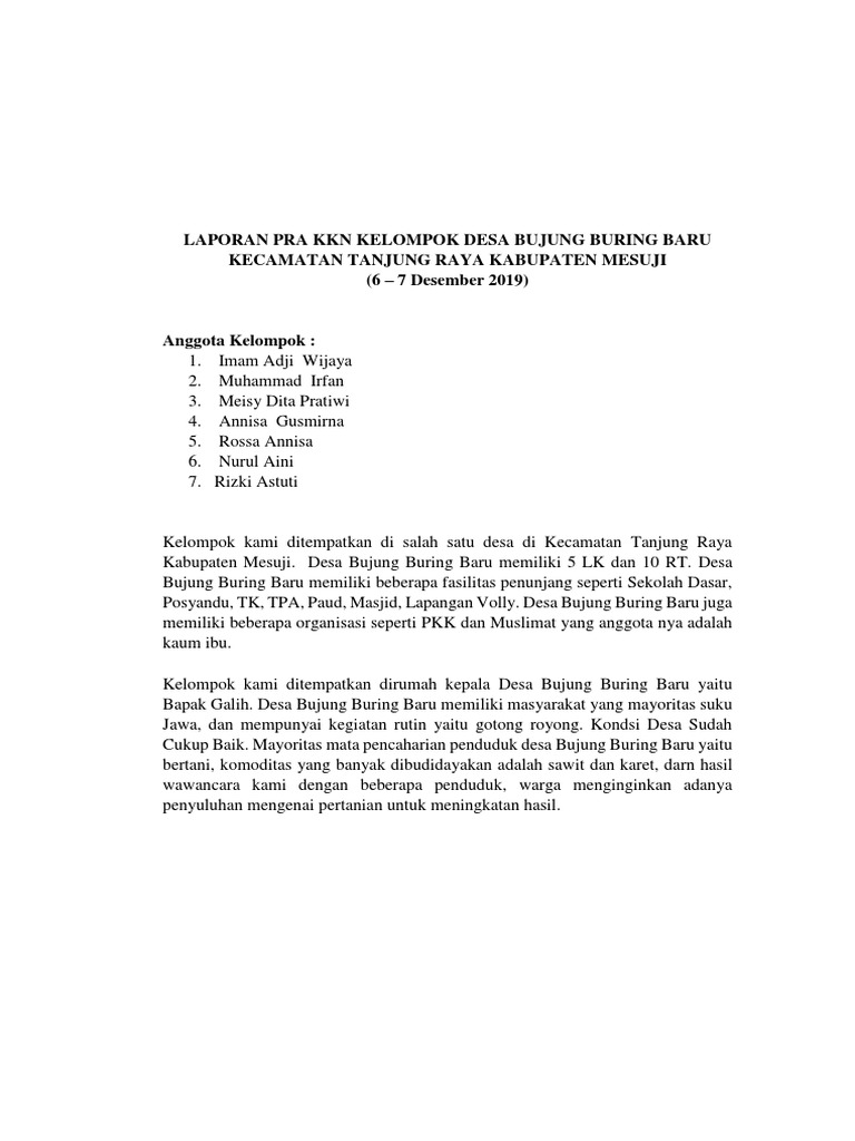 Contoh Laporan Pra KKN | PDF