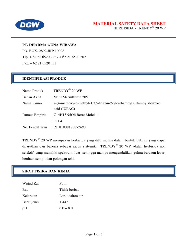 MSDS Trendy 20WP | PDF
