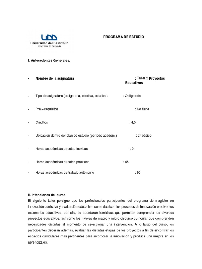 Programa Taller II | PDF | Evaluación | Aprendizaje