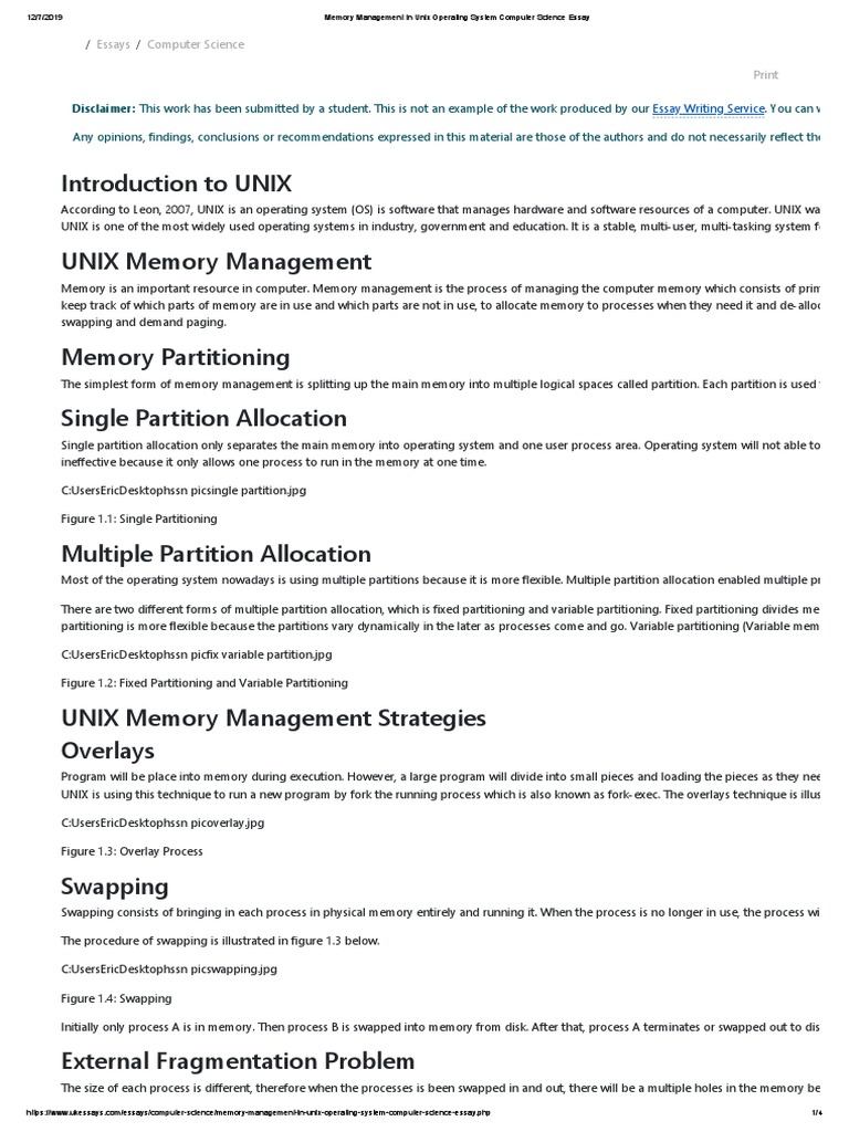 Memory Management in Unix Operating System Computer Science Essay | PDF | Operating System ...