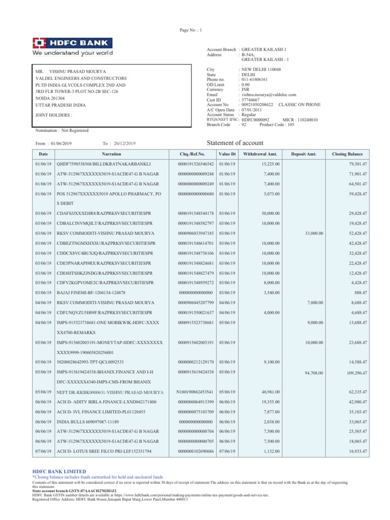 Salary Account Statement-6 Months PDF | PDF