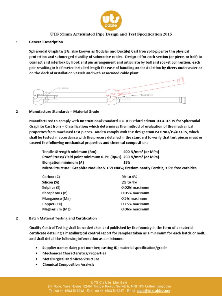 UTS Cable 55 Articulated Pipe Design Test Spec 2015 | PDF | Yield ...