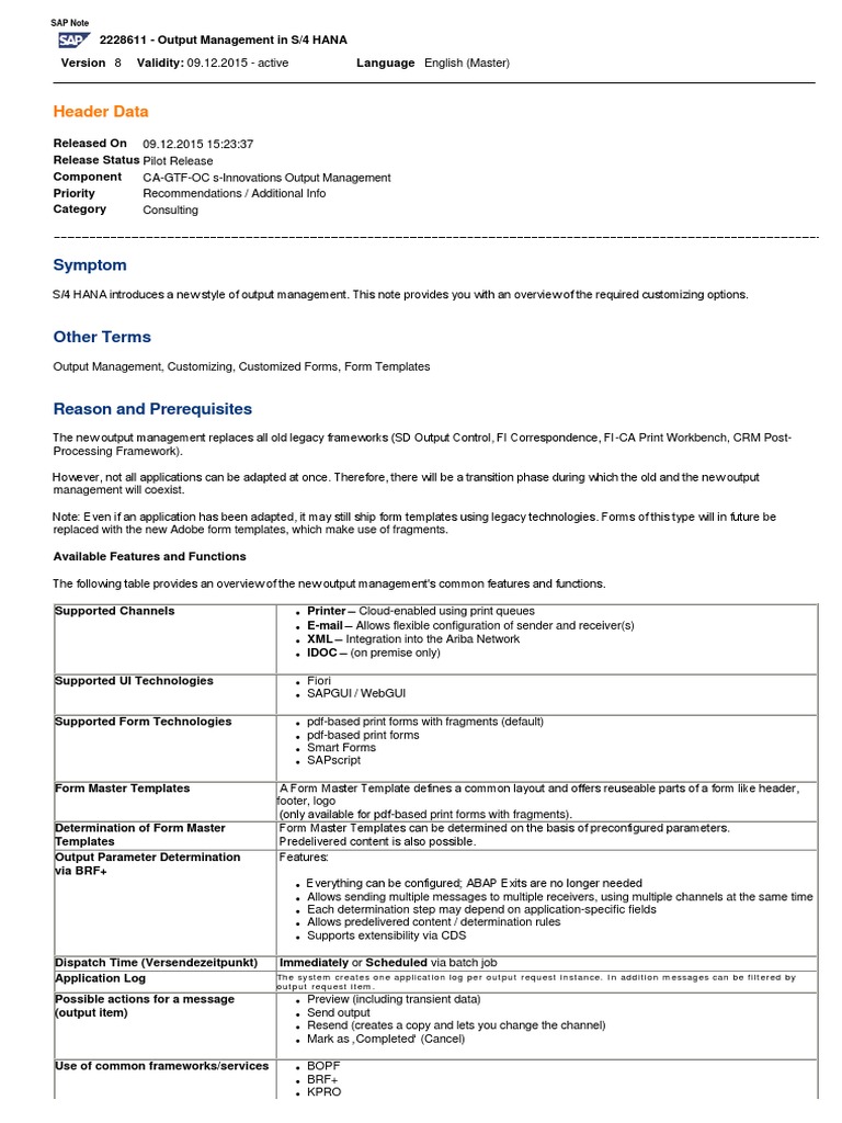 Overview of S/4HANA Output Management | PDF | Input/Output | Page Layout