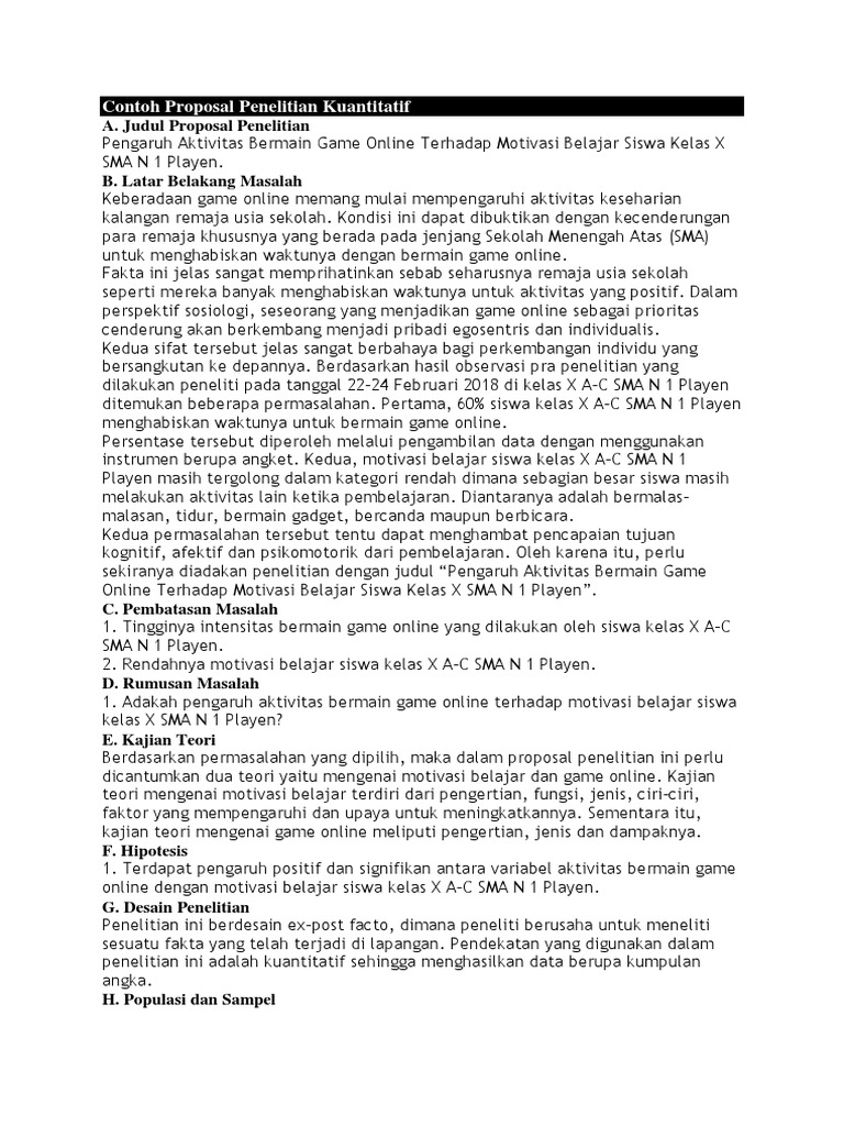 Contoh Proposal Penelitian Kuantitatif | PDF