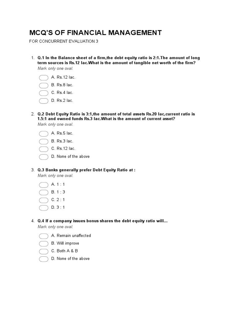 202 MCQ 1 - Google Forms PDF | PDF | Working Capital | Dividend