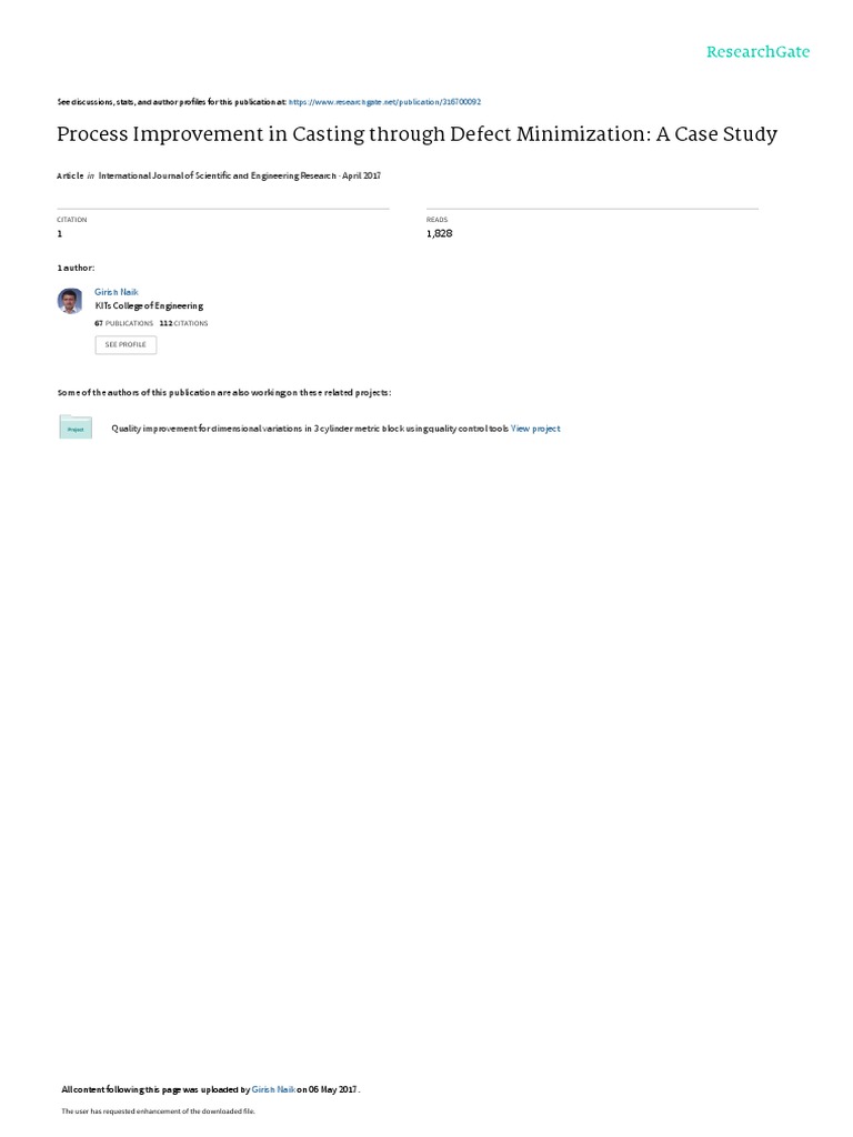 Process Improvement in Casting Through Defect Minimization A Case Study1 PDF | PDF | Foundry ...