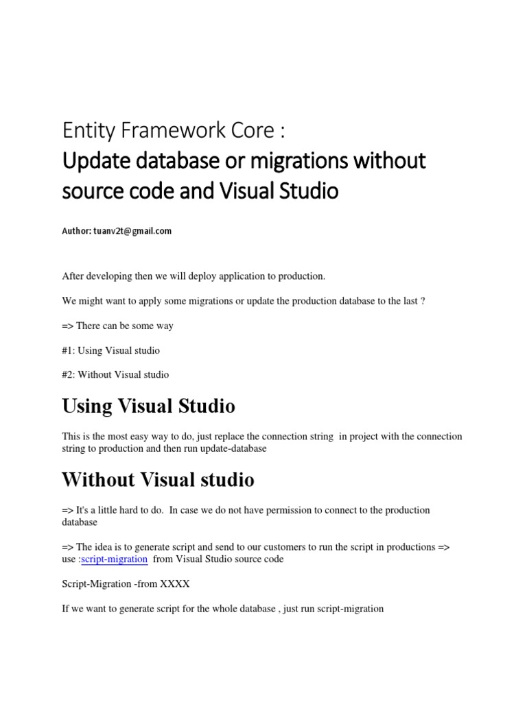 Entity Framework Core-Update Database or Migrations Without Source Code and Visual Studio | PDF ...