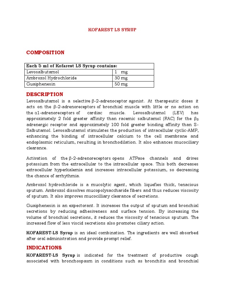 Kofarest LS Syrup | Download Free PDF | Drugs | Medical Specialties