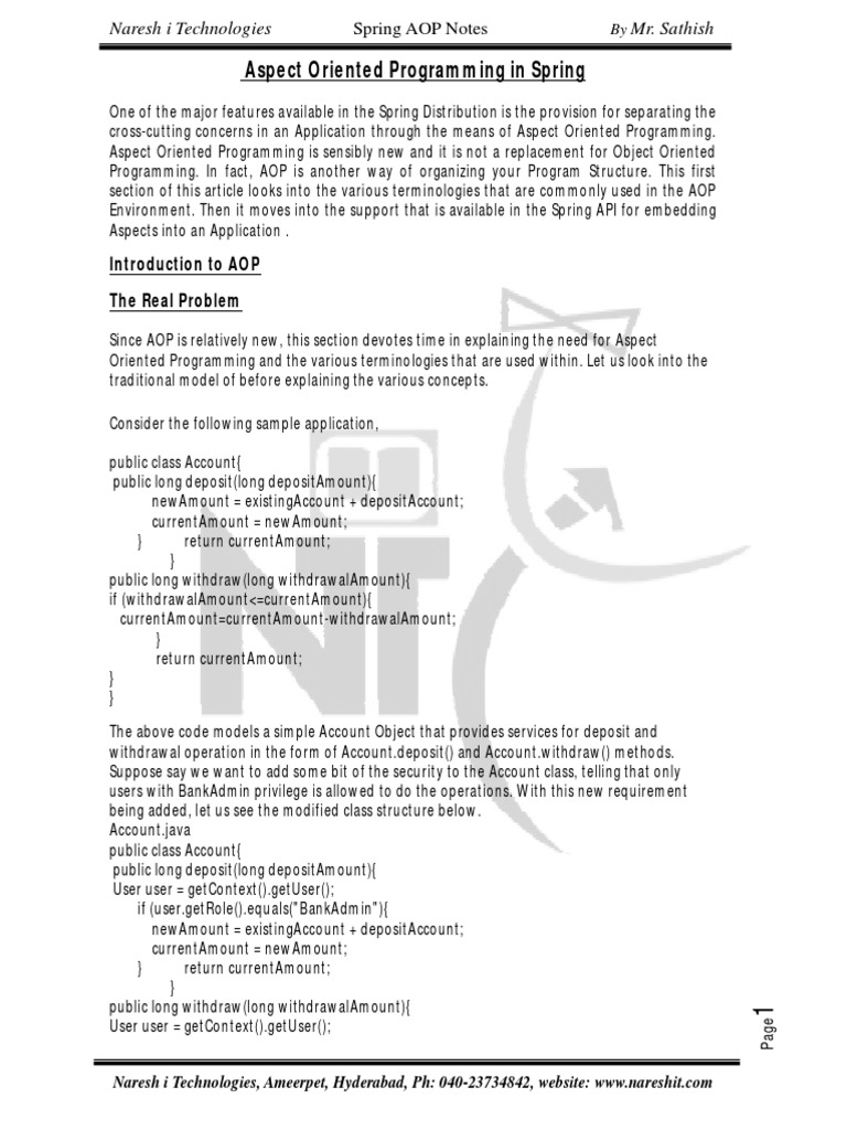 Spring AOP Notes (Aspect Oriented Programming in Spring) PDF | PDF ... Spring AOP Notes (Aspect Oriented Programming in Spring) PDF | PDF ...