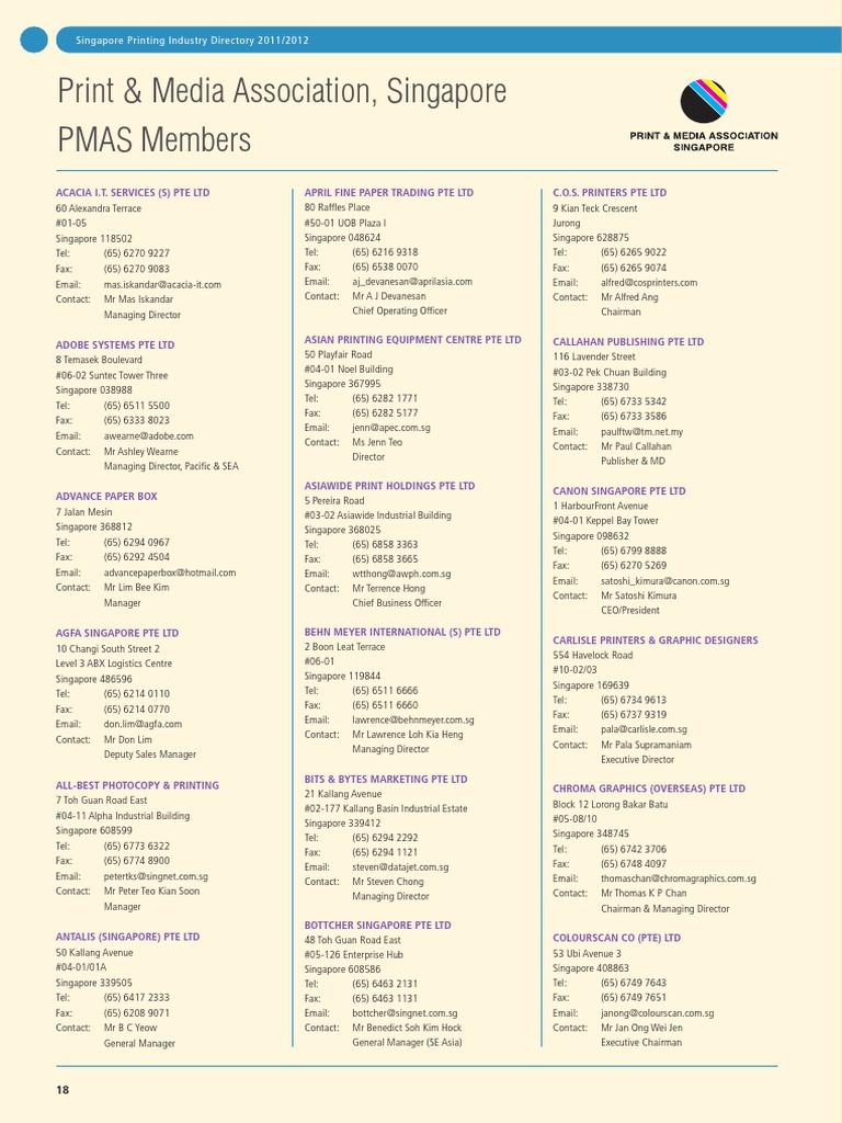 Print & Media Association, Singapore PMAS Members PDF | PDF | Media ...