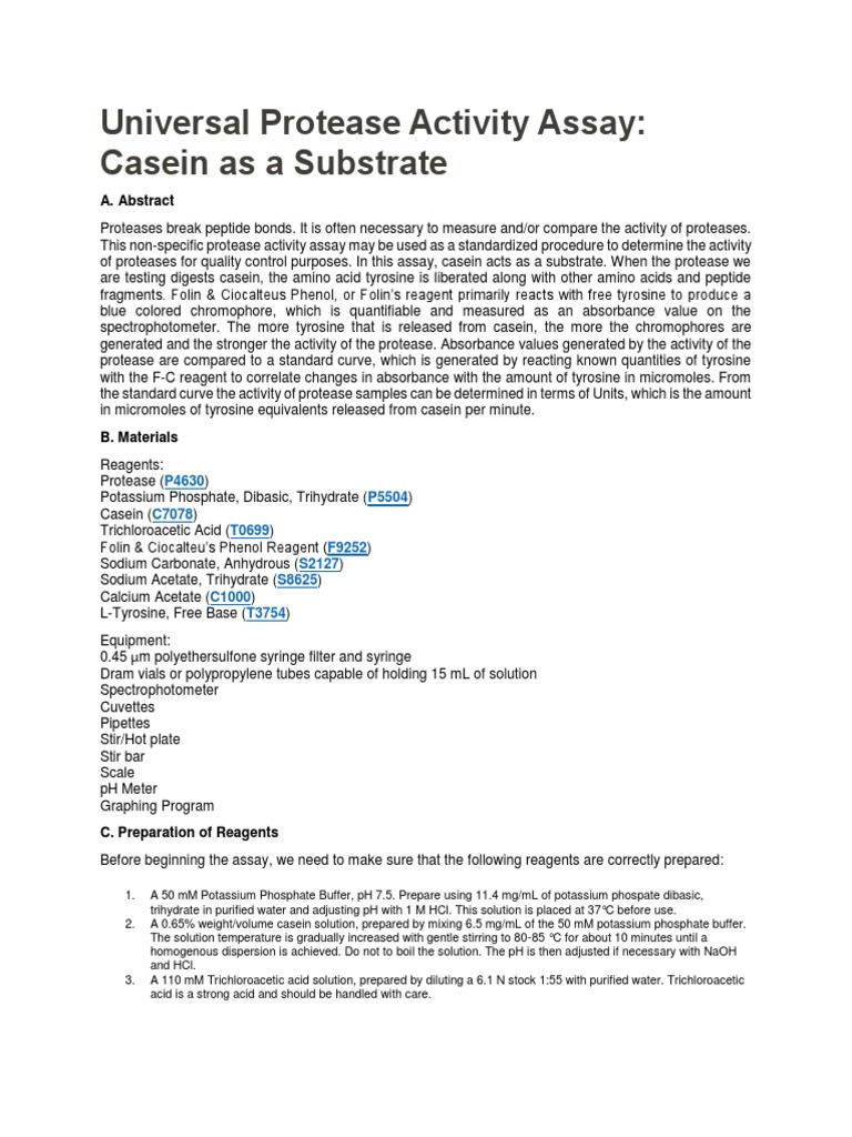 Universal Protease Activity Assay | PDF | Absorbance | Enzyme Assay
