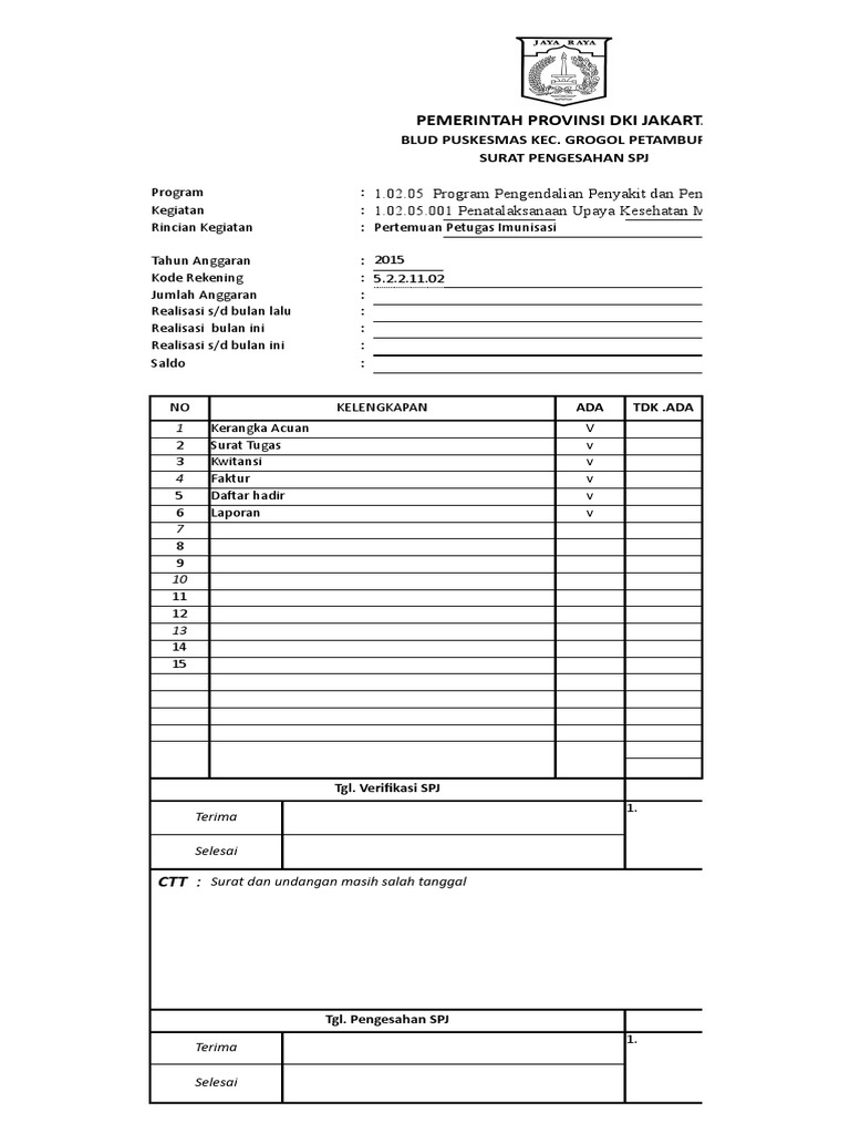 Surat Pengesahan SPJ Puskesmas DKI | PDF