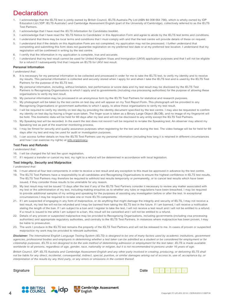 IELTS Declaration Page | PDF | International English Language Testing ...