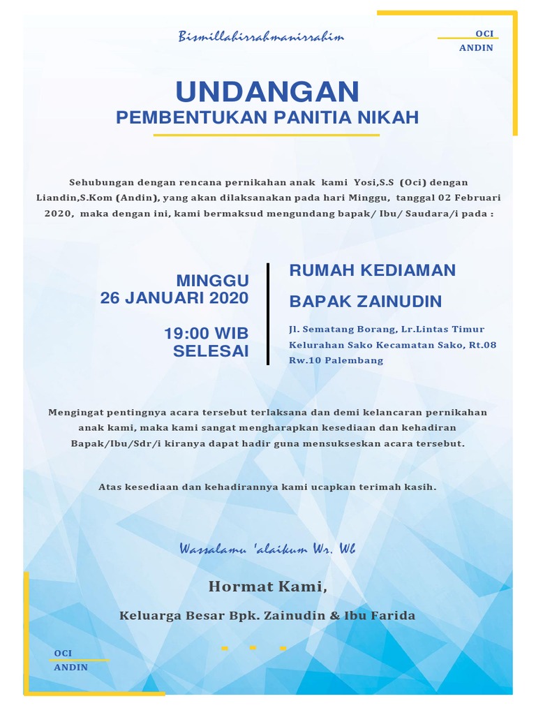 Undangan Pembentukan Panitia Nikah PDF | PDF