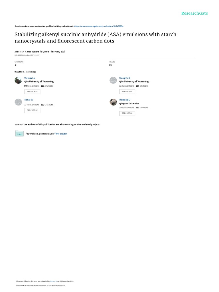 Stabilizing Alkenyl Succinic Anhydride ASA Emulsio | PDF | Emulsion ...