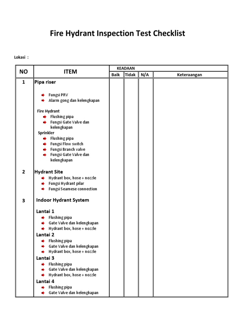 Fire Hydrant Inspection Test Checklist | PDF
