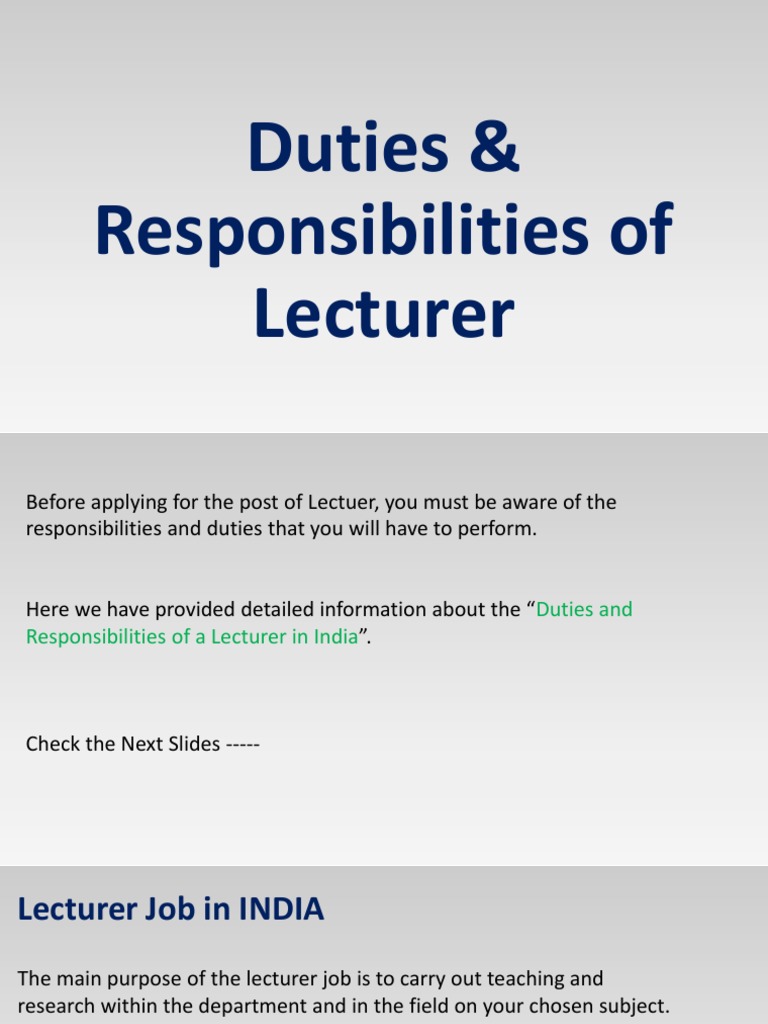 Duties and Responsibilities of Lecturer | PDF