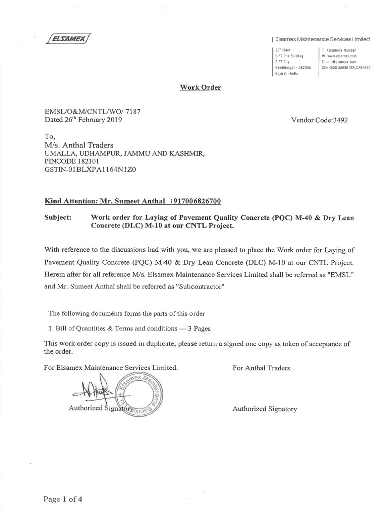 22.4.1.1 EMSL WO - 7187 PQC & DLC Pavement - ANThal Traders | PDF