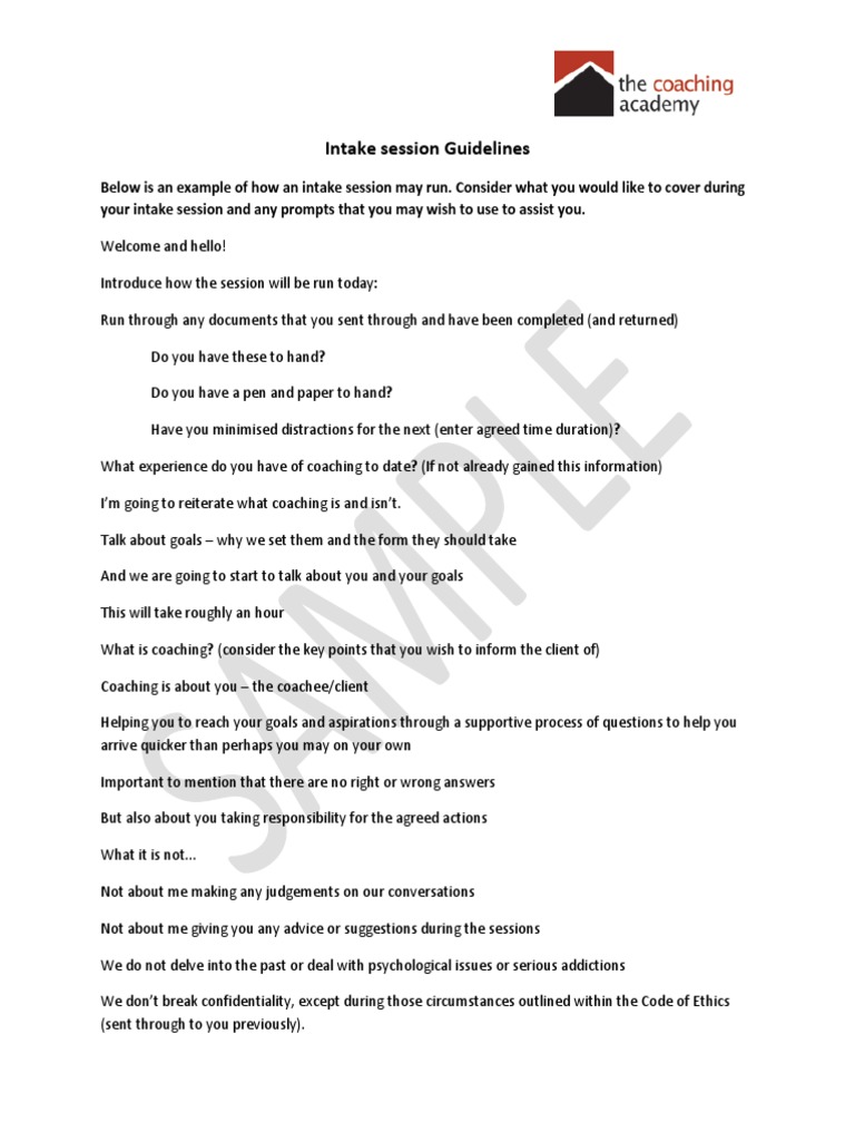 Intake Session Guidelines | PDF | Goal | Motivation