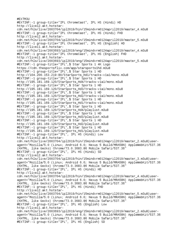 Ipl - Jiotv - and - Airtel Iptv M3u Playlists | PDF | Web Software ...