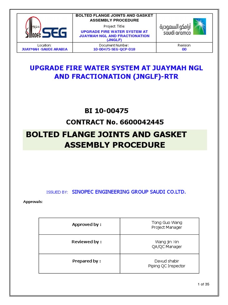 BO-0475 - Const - Work - Pro - For Gasket Install (Rev 0) - 20150605 | PDF | Pipe (Fluid ...