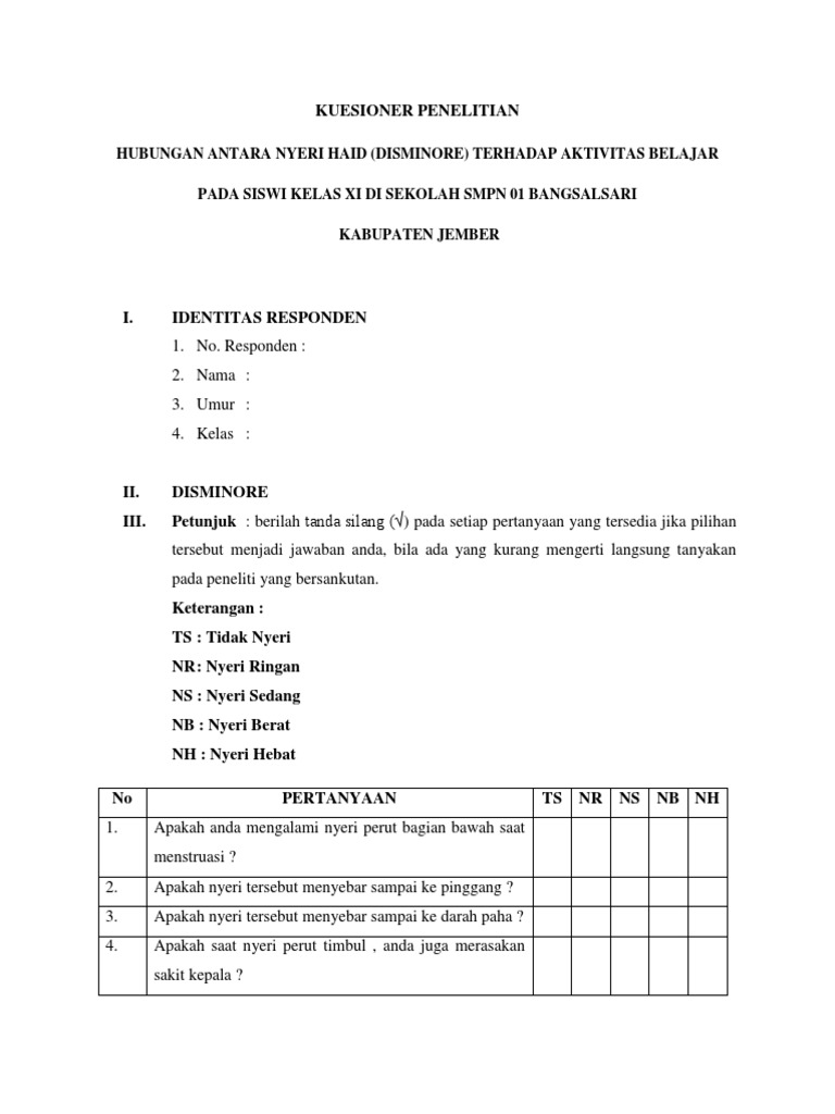Kuesioner Nyeri Haid | PDF