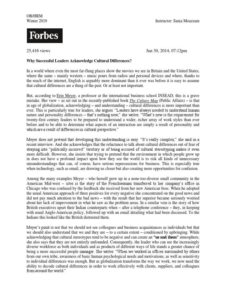 Why Successful Leaders Acknowledge Culture Differences | PDF ...