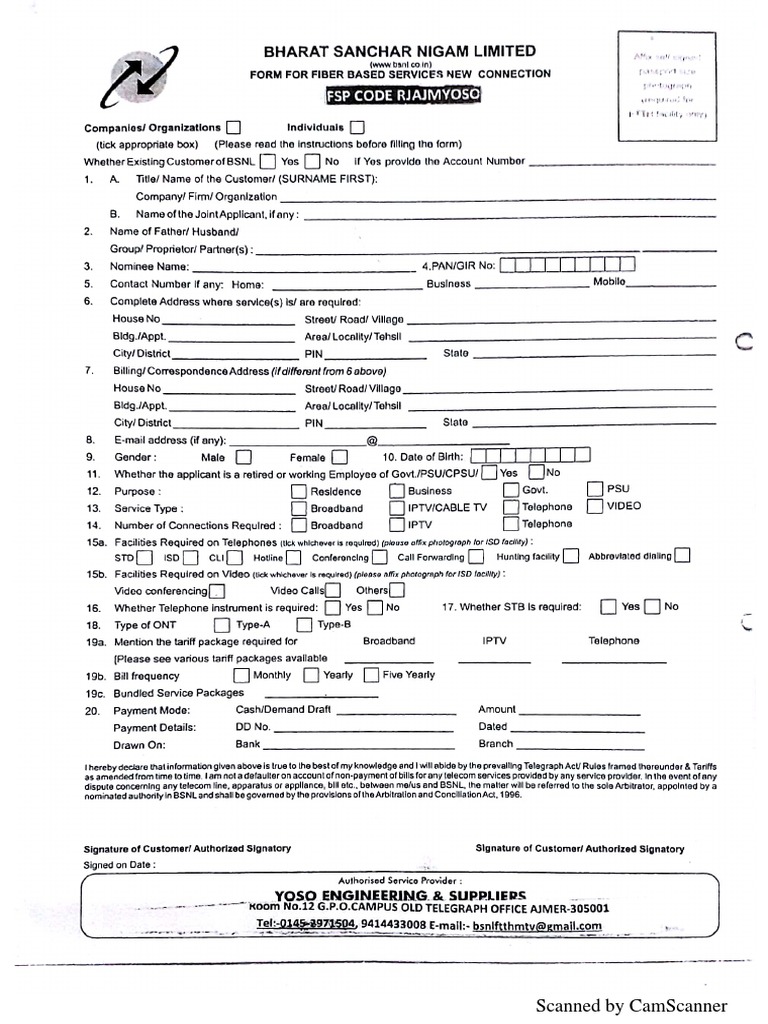 BSNL FTTH FORM 2019-01-24