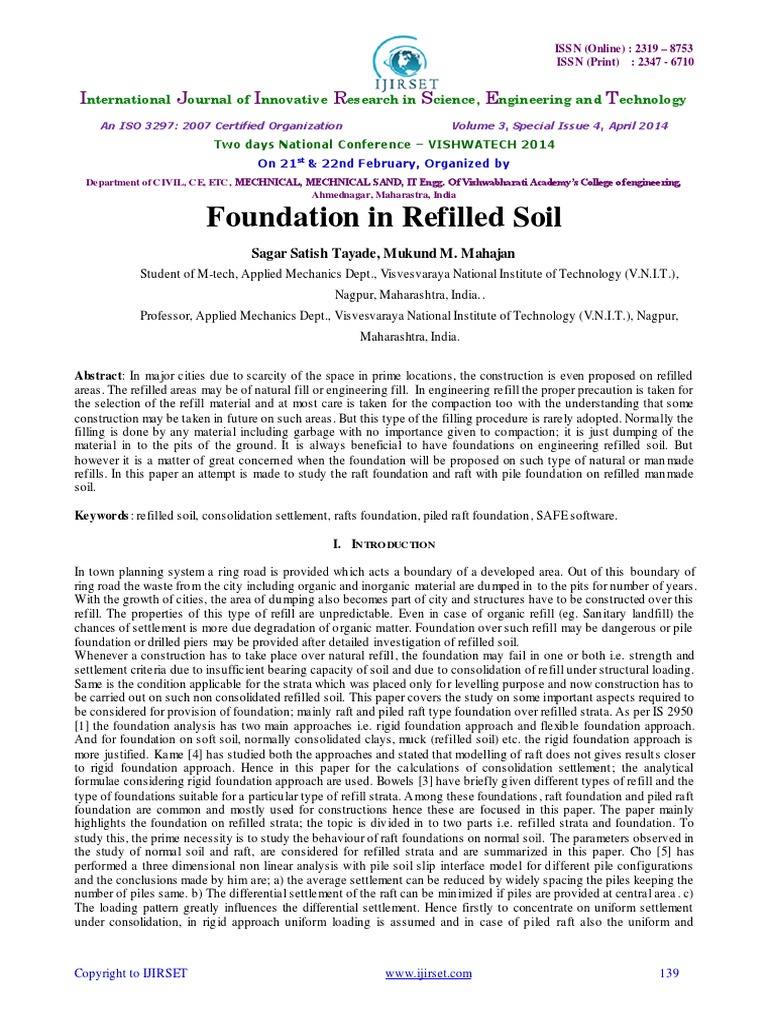 Paper-23 - Foundation On Filled Up Soils | PDF | Deep Foundation | Soil