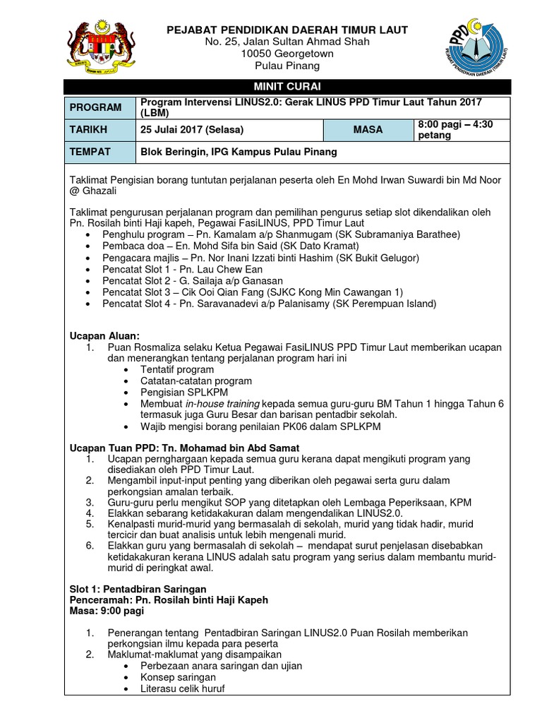 Catatan Minit Program | PDF