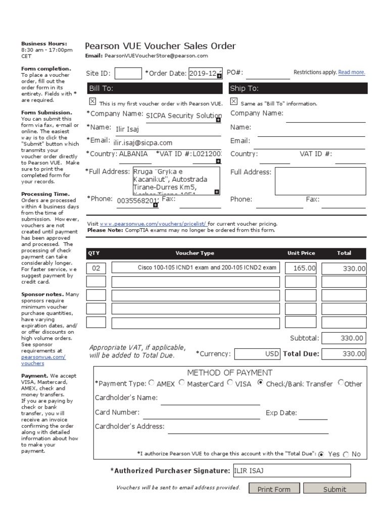 Americas Voucher Order Form | PDF | Visa Inc. | Payments