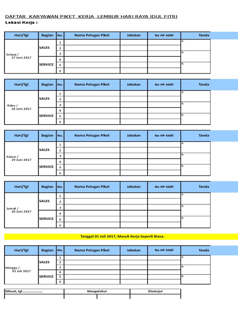 Form Piket Lembur | PDF
