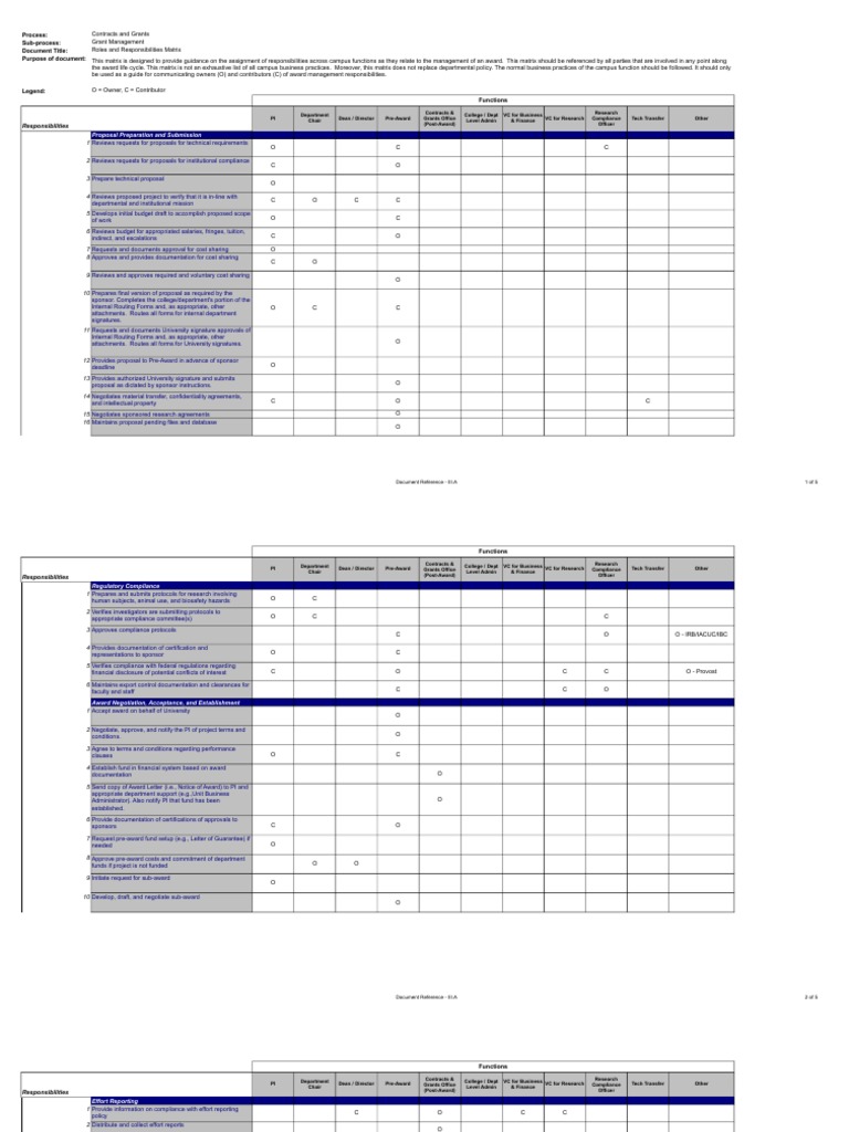 Roles Responsibilities Matrix | PDF | Regulatory Compliance | Government