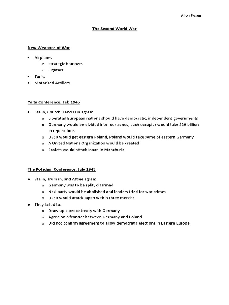 WWII Conferences and Atomic Bombs | PDF | World War II | International ...