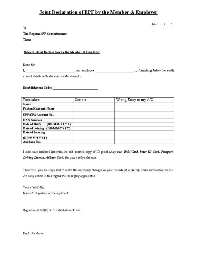 2016 - April - EPF Joint Declaration For Correction in DoB1 BLANK | PDF