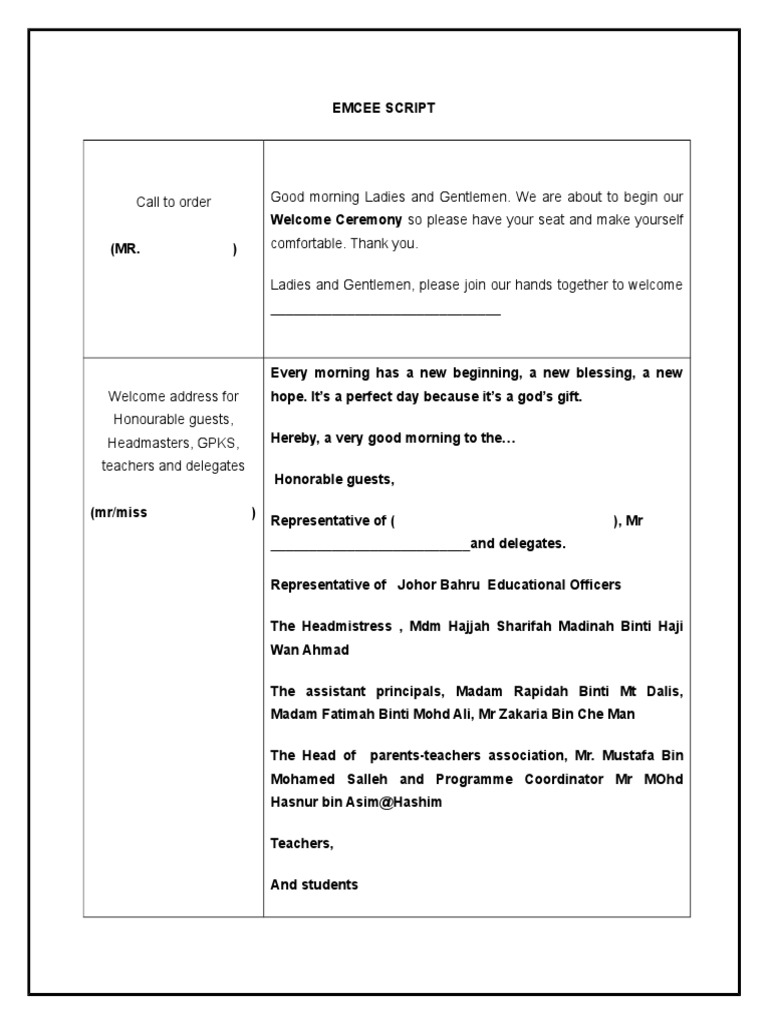 Emcee-Script Singapore | PDF