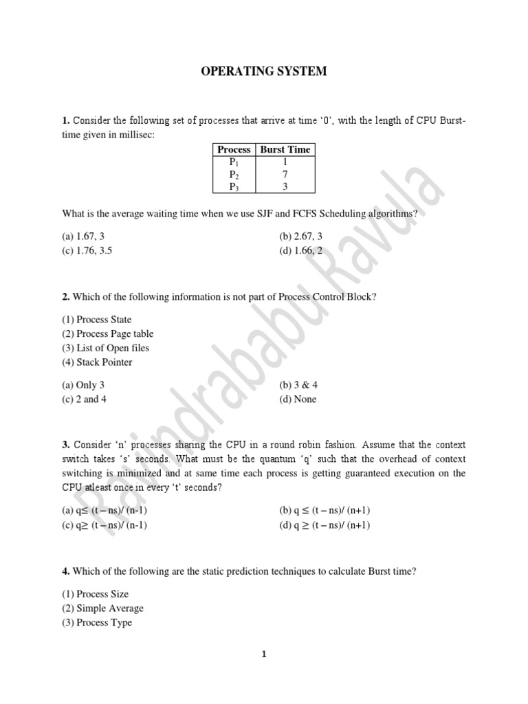 Practice Questions Set 3 | PDF | Scheduling (Computing) | Computer Science