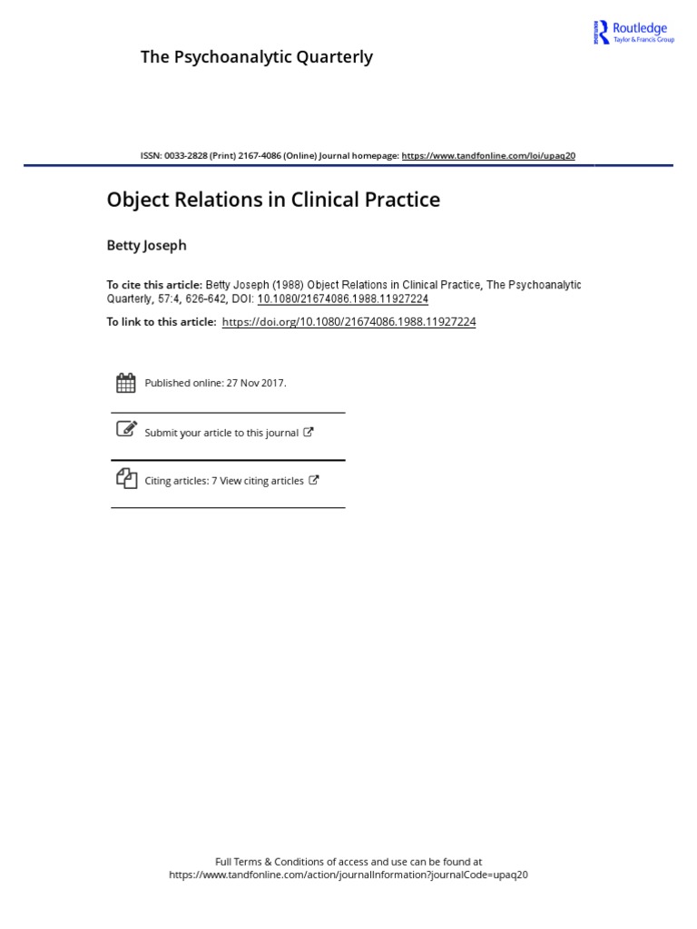 Object Relations in Clinical Practice | PDF | Object Relations Theory ...