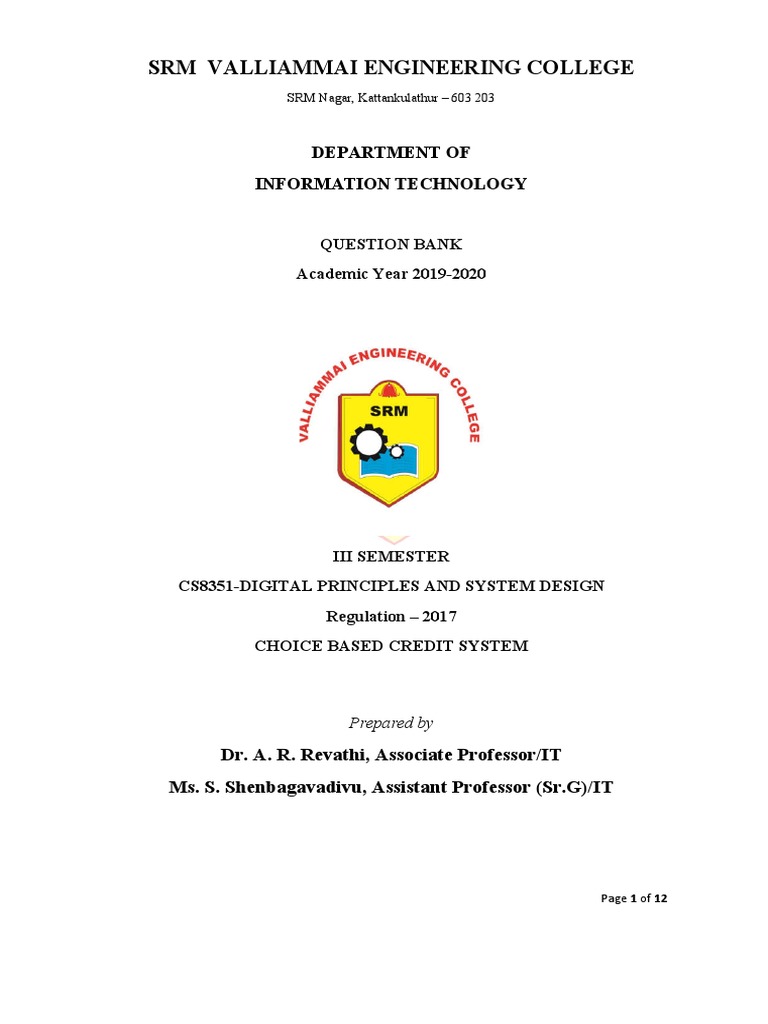 CS8351-Digital Principles and System Design | PDF | Random Access Memory | Logic Gate