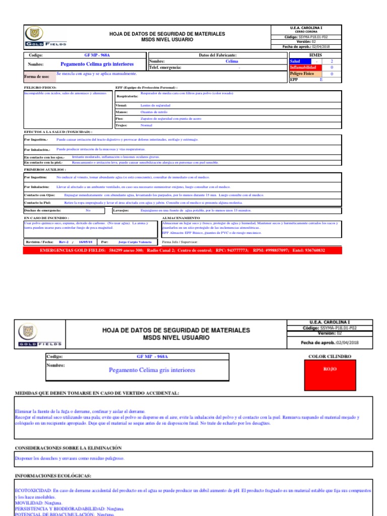 MSDS Pegamento Cerámico | PDF | Aluminio | Agua