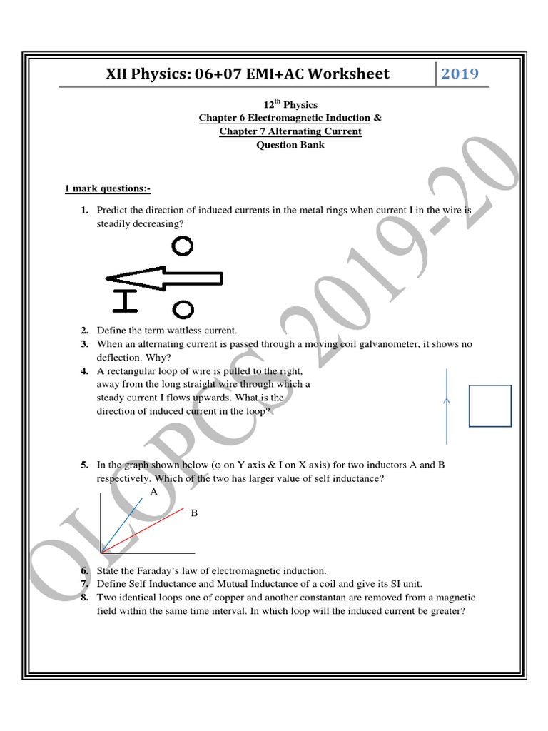 12th Physics EMI AC Worksheet | PDF | Inductor | Inductance