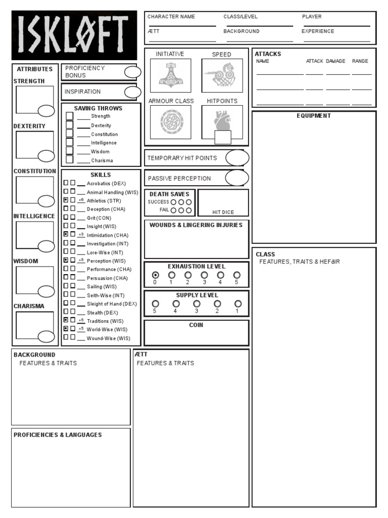 Iskloft Character Sheet v1.04 PDF | PDF | Leisure Activities ...