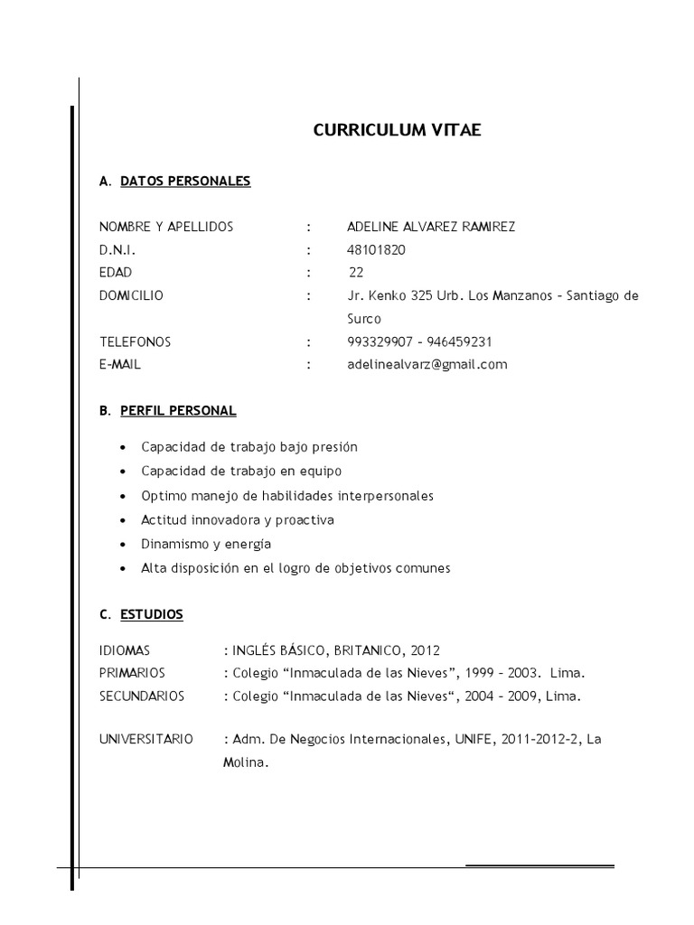 Curriculum Vitae de Adeline Alvarez | PDF | Business
