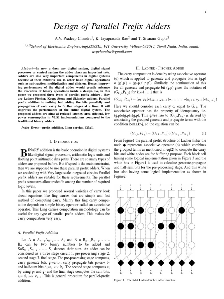 Parallel Prefix Adders Design | PDF | Arithmetic | Digital Electronics