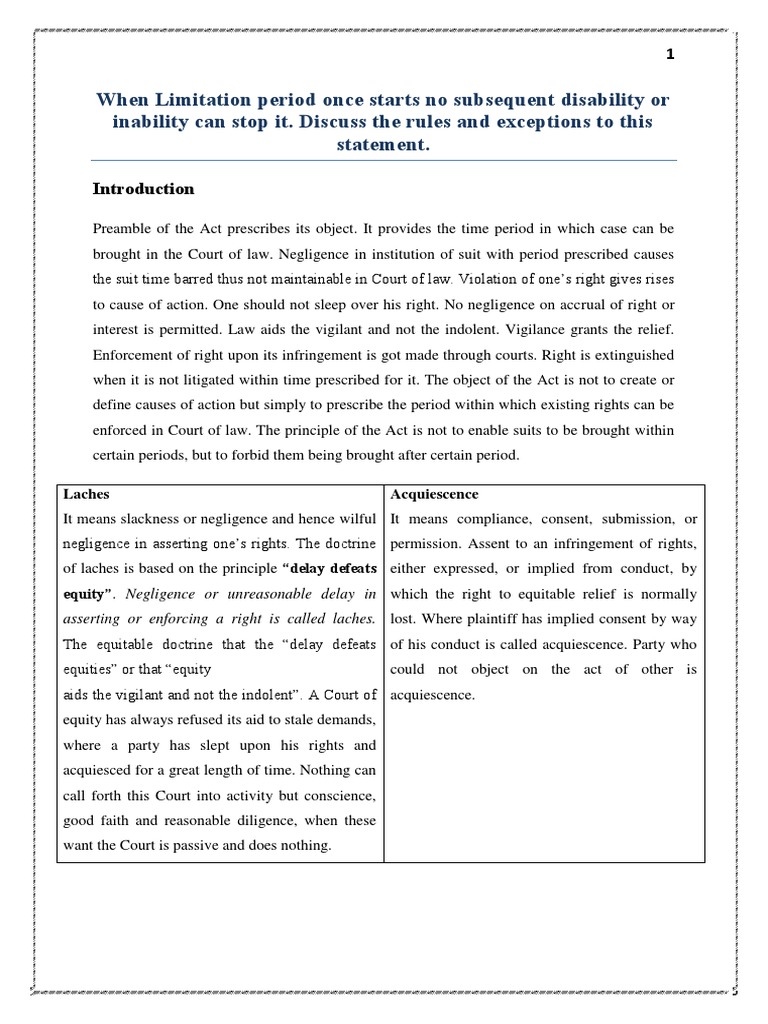 (Assignment) of Limitation Act | PDF | Laches (Equity) | Probate